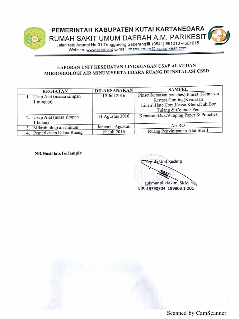 Laporan Pemeriksaan Hasil Uji Swab Alat Dan Air CSSD | PDF