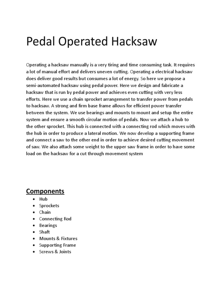 Pedal Operated Hacksaw: Components | PDF | Computers | Technology ...