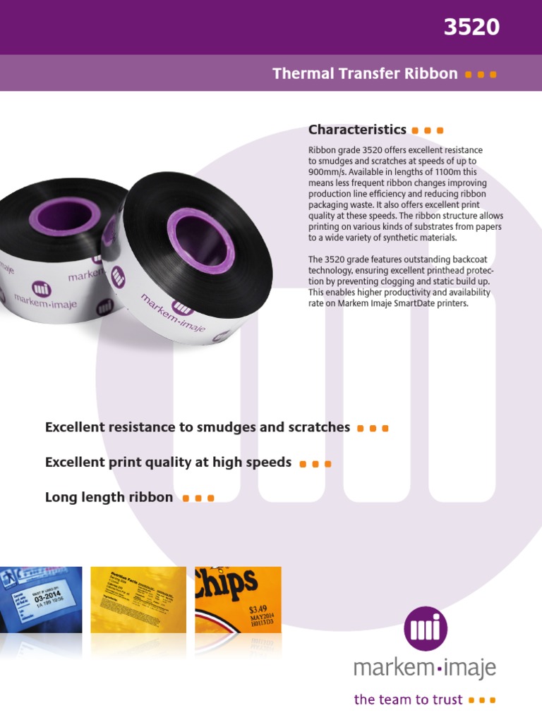 Markem-Imaje 3520 Ribbon Datasheet | Materials | Industrial Processes