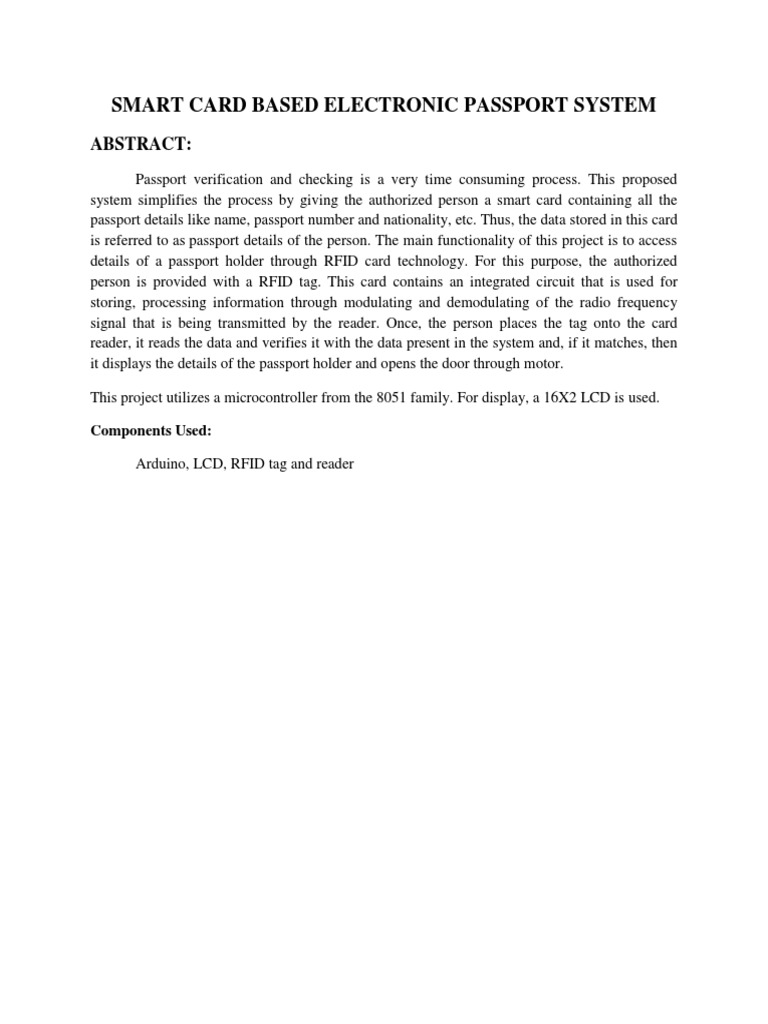 Smart Card Based Electronic Passport System: Abstract | PDF