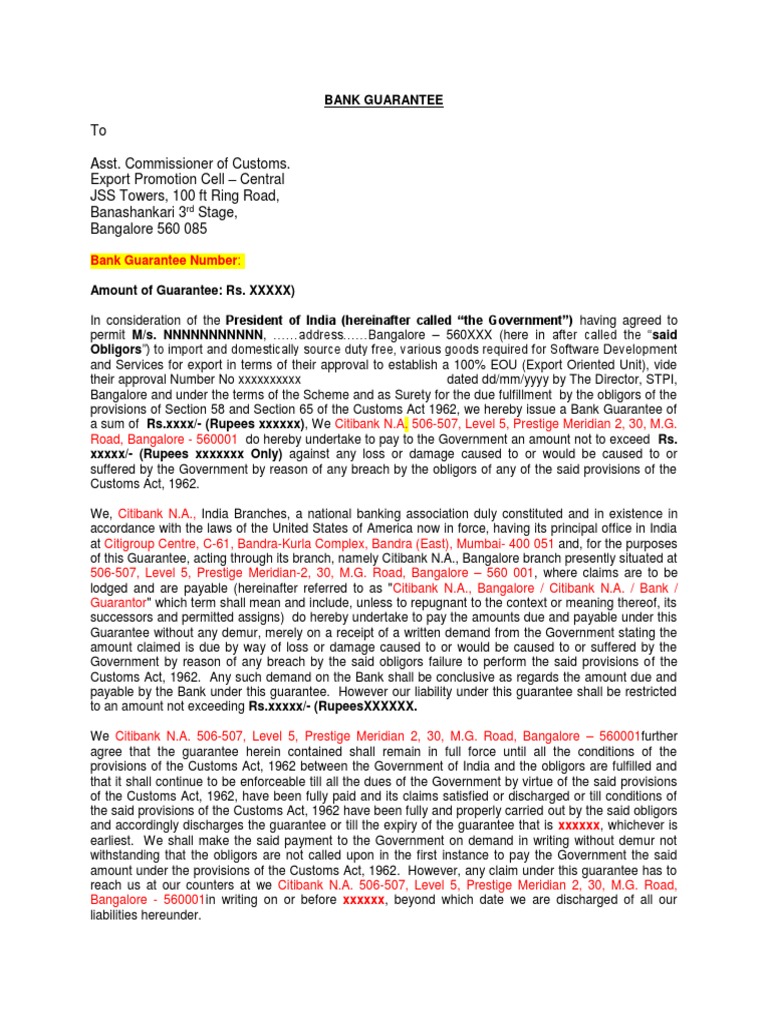 BG Format Citibank Bangalore | PDF | Guarantee | Common Law