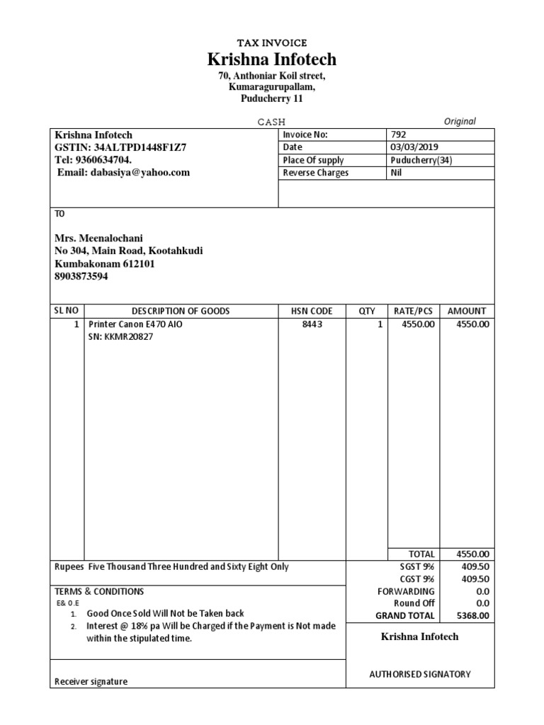 GST Invoice Format for Krishna Infotech | PDF