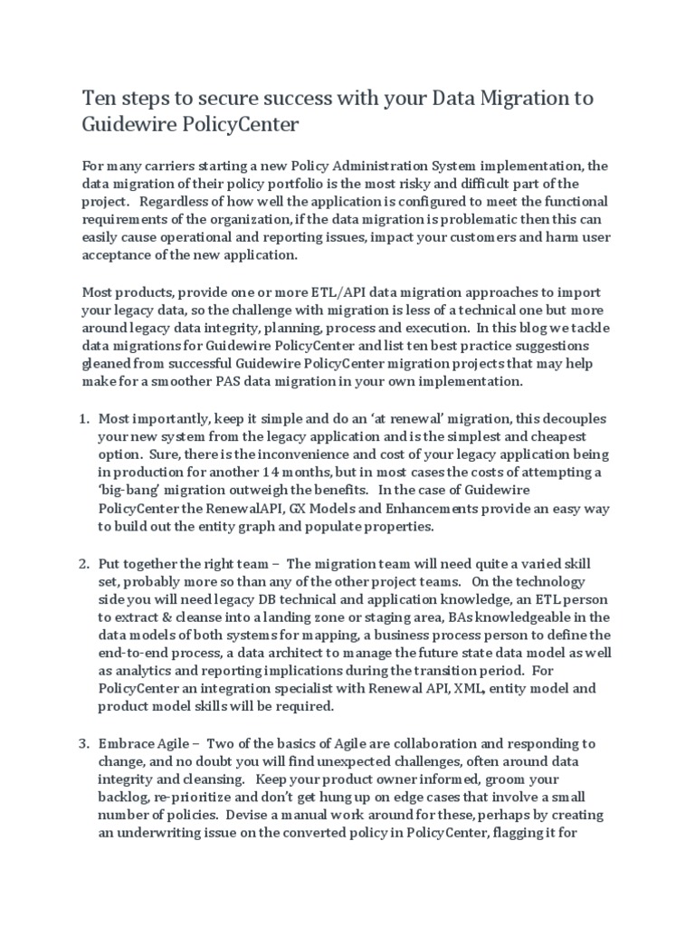 Ten Steps To Secure Success With Your Data Migration To Guidewire ...