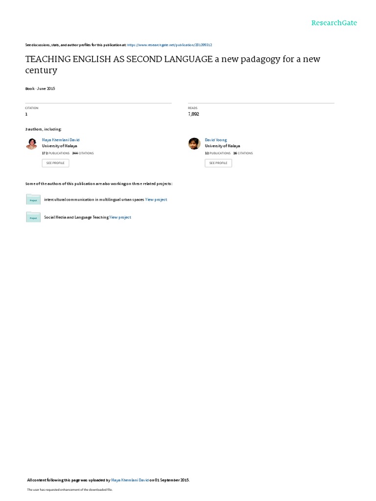 Teaching English As Second Language A New Padagogy For A New Century ...