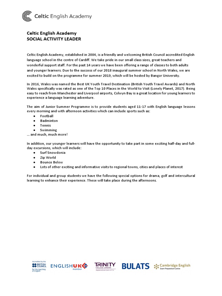 Social Activity Leader Job Application - 2019 | PDF