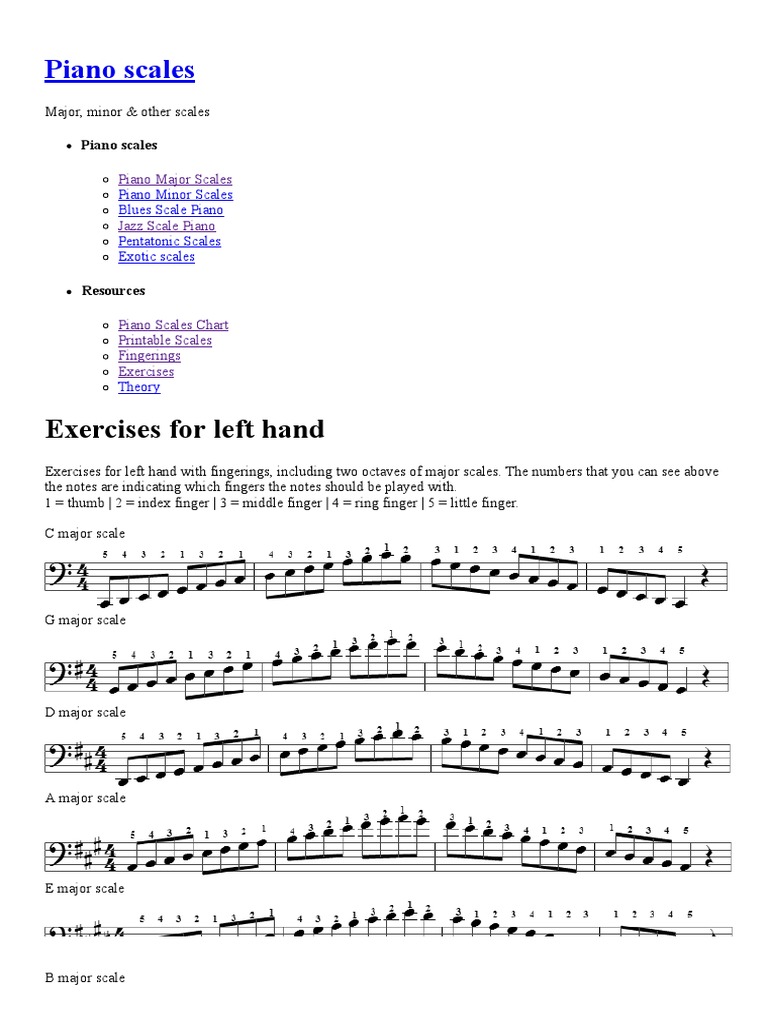 Piano Scales: Exercises For Left Hand | PDF