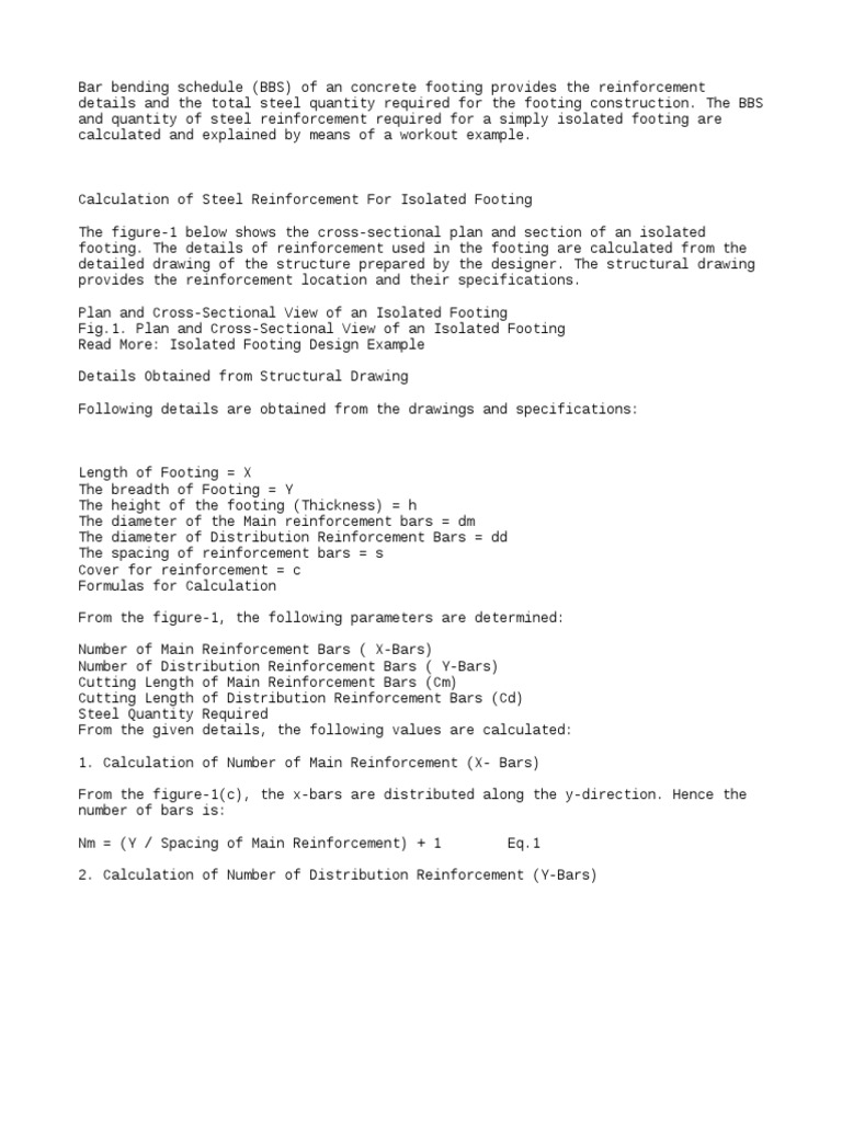 Footing Bar Bending Schedule (BBS) - Estimation of Steel Quantity | PDF