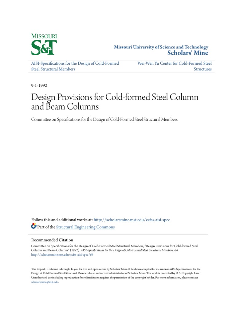 Pekoz and Sumer (1992) - Design Provisions For Cold-Formed Steel Column ...