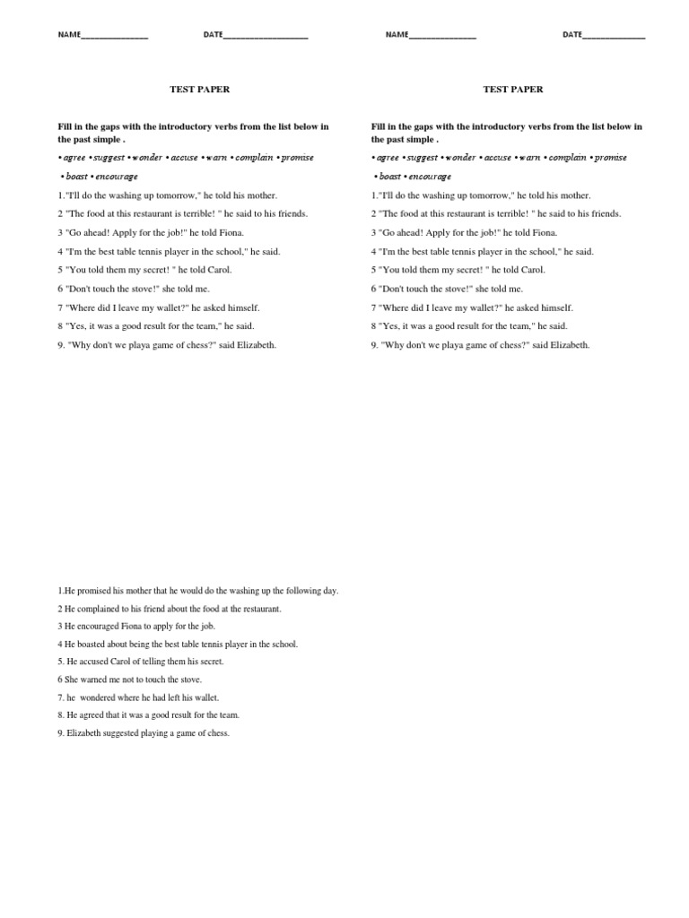 Test Reported Speech | PDF