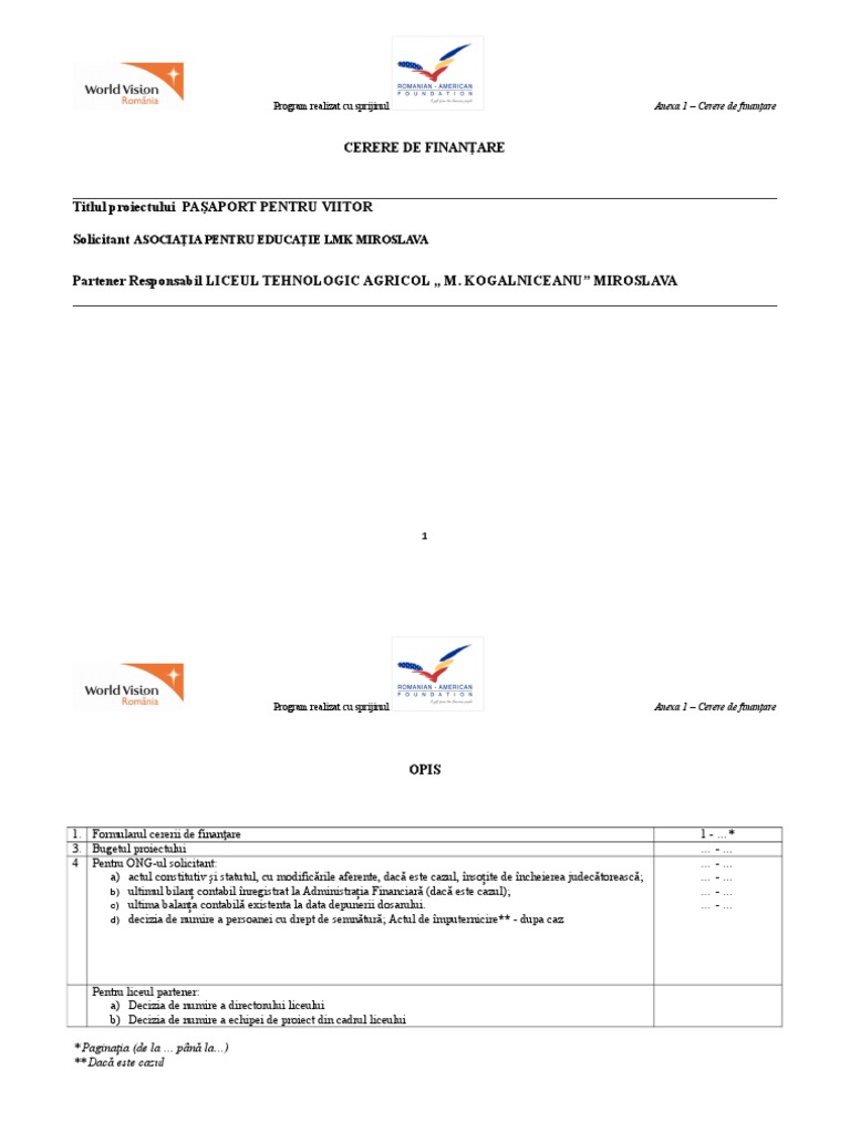 15.03.2017 Anexa - 1 - Cerere de Finantare | PDF