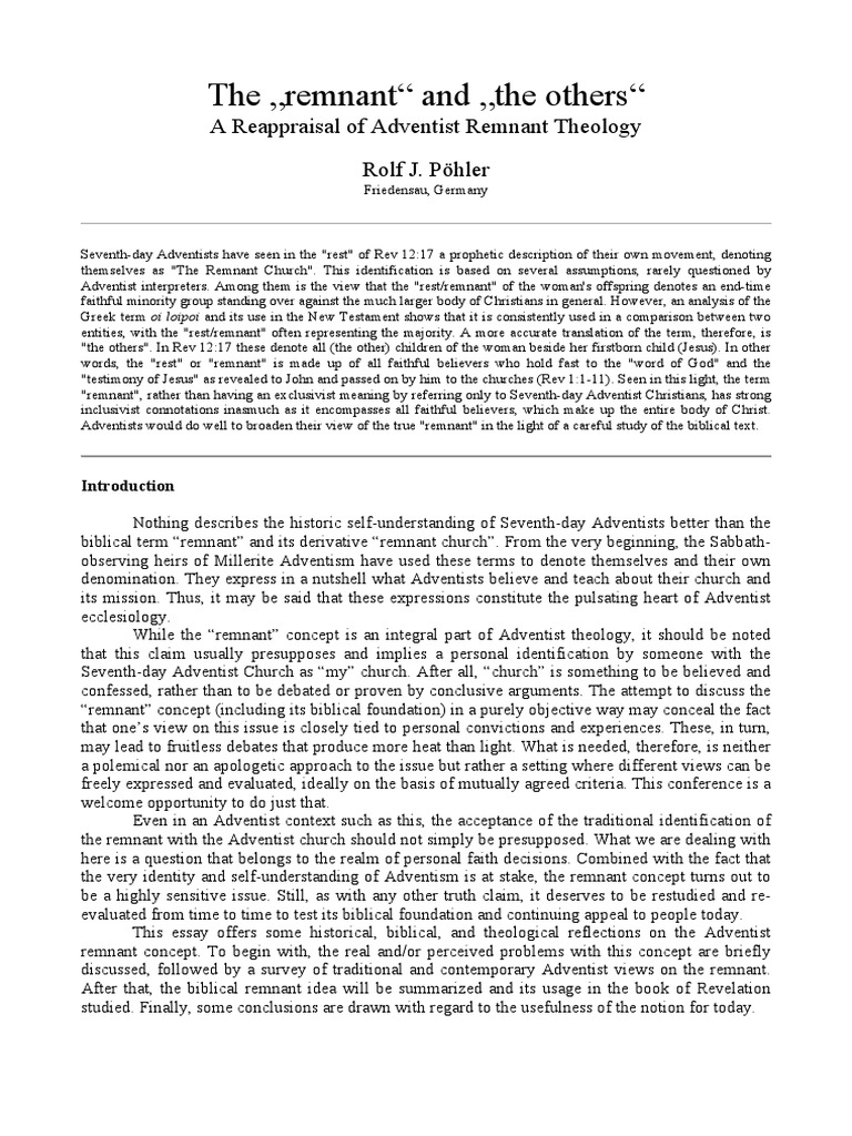 The Remnant" and The Others": A Reappraisal of Adventist Remnant ...