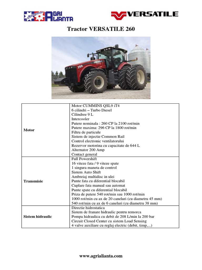 Tractor VERSATILE 260: Motor | PDF | Machines | Land Vehicles
