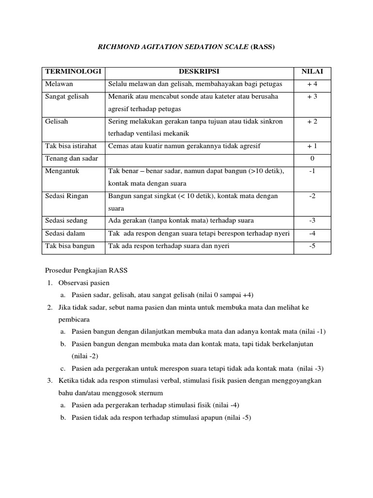 Skala RASS untuk Penilaian Sedasi | PDF