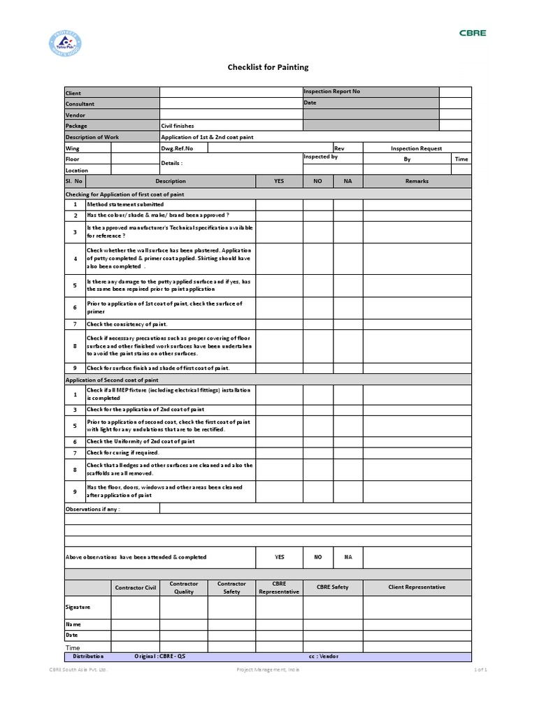 Checklist For Painting | PDF | Paint | Materials