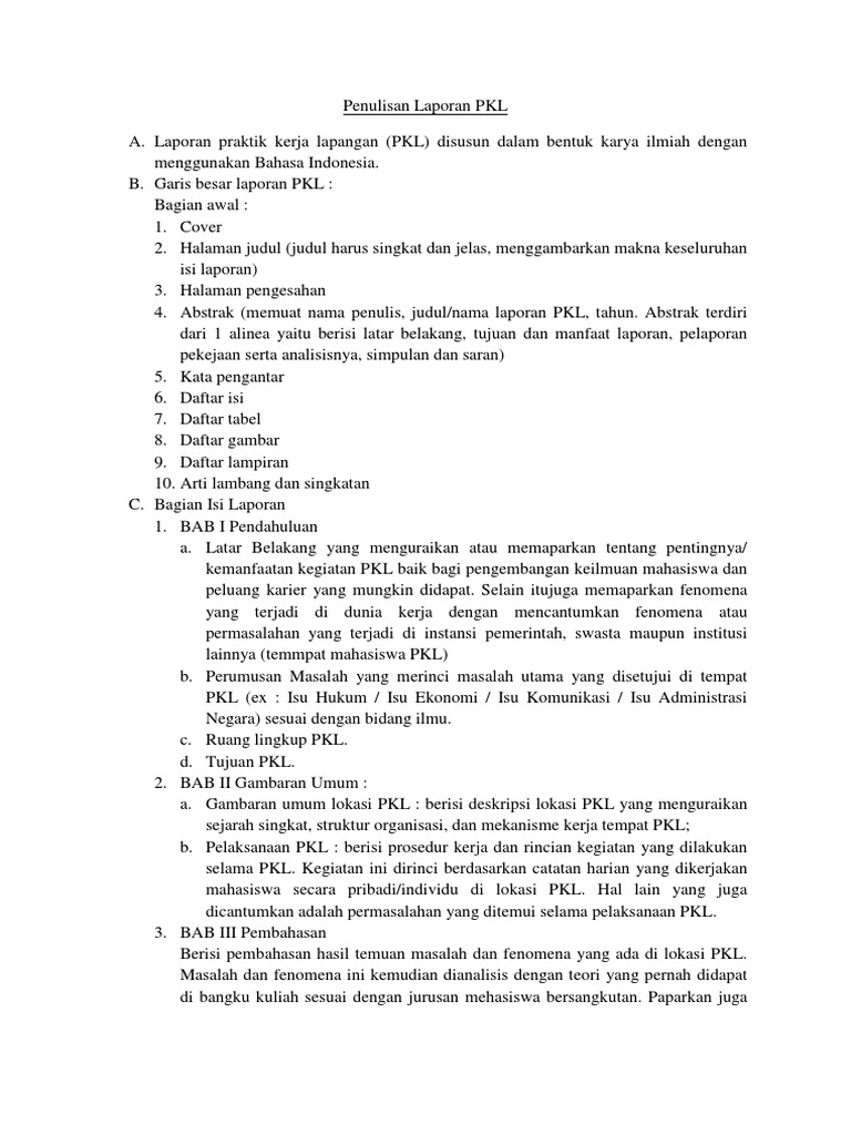 Kerangka Laporan PKL | PDF