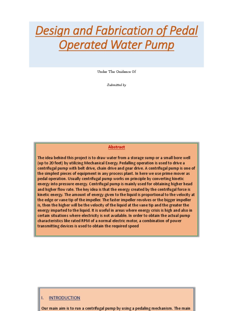 Design and Fabrication of Pedal Operated Water Pump | PDF ...