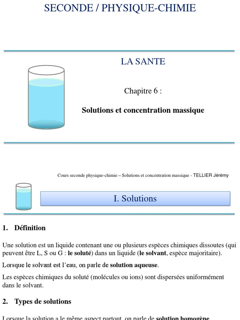 Concentration Massique en Chimie Seconde | PDF | Concentration molaire ...