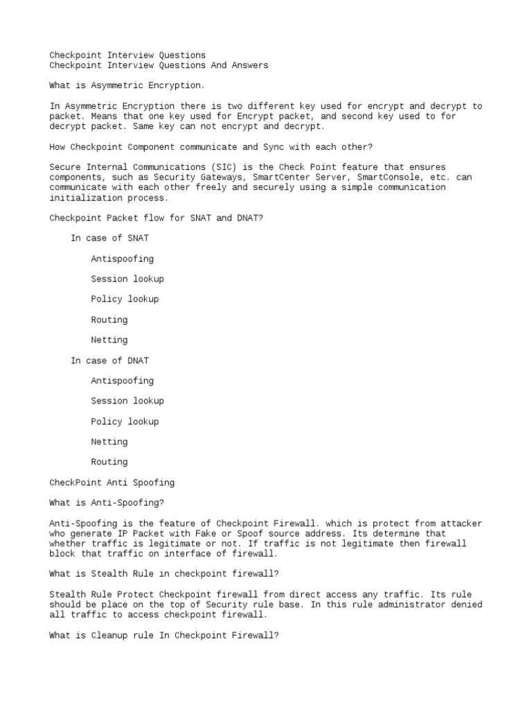 Checkpoint Firewall Interview Questions | PDF | Computer Network | Ip Address