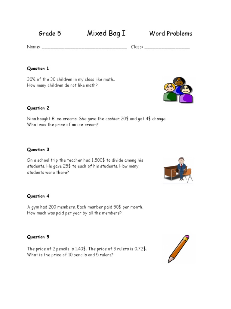 Grade 5 Mixed Word Problems Worksheet | PDF | Sports & Recreation