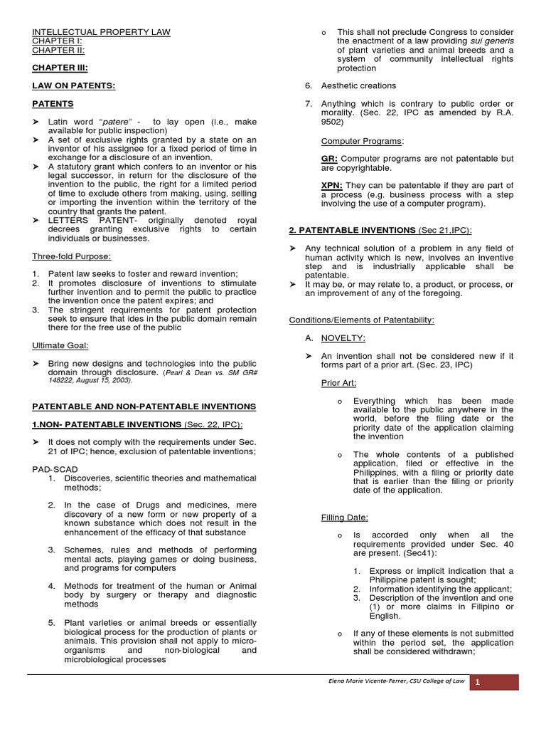 Intellectual Property Law Summary | PDF | Patent Application | Glossary Of Patent Law Terms