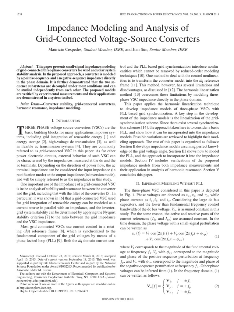 Impedance Modeling and Analysis of Grid-Connected Voltage-Source Converters | PDF | Electrical ...