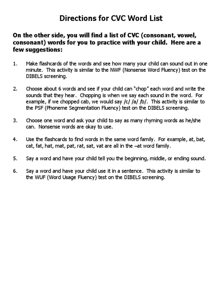 CVC Word List | PDF