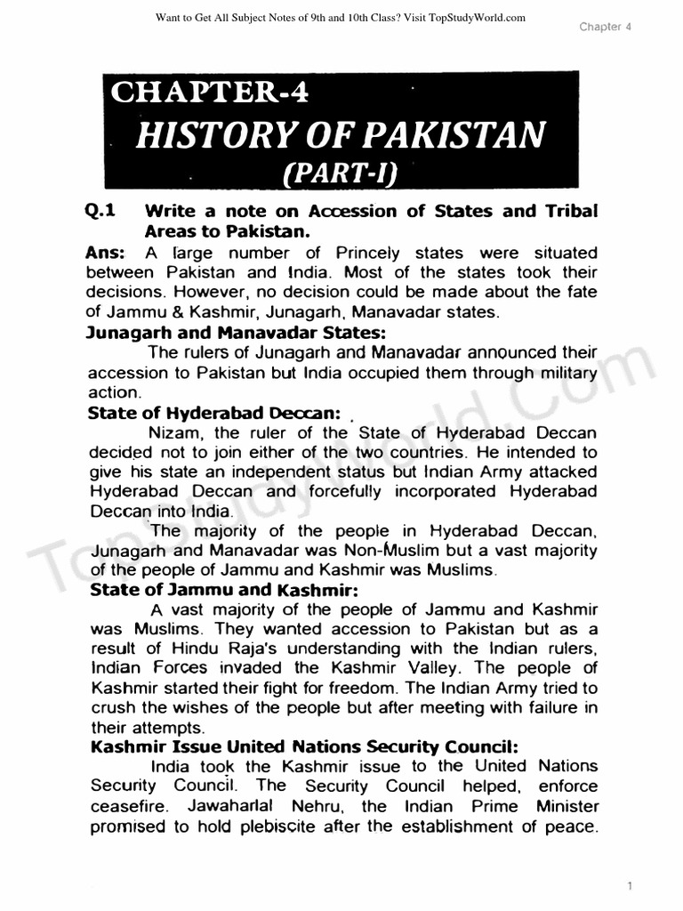 Chapter 4 - History of Pakistan (Part-1) PDF | PDF | Pakistan ...