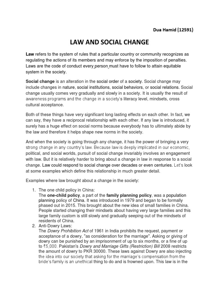 Law and Social Change Dynamics | PDF | Marriage | Social Institutions