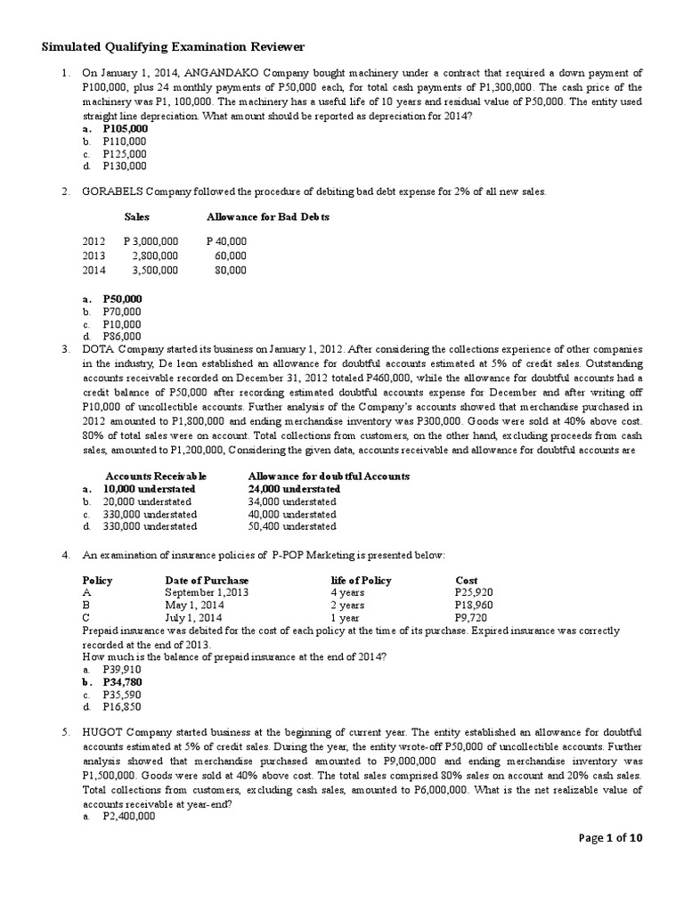 Simulated Qualifying Exam Reviewer | PDF | Debits And Credits ...