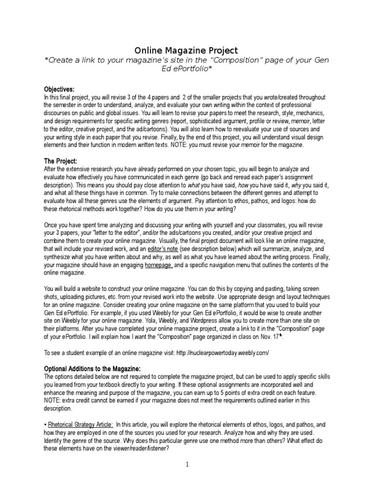 Online Magazine Project Fall1 | PDF | Citation | Rhetoric