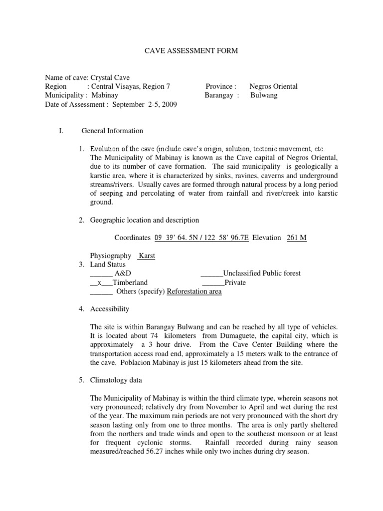 Cave Assessment Form | Download Free PDF | Cave | Science