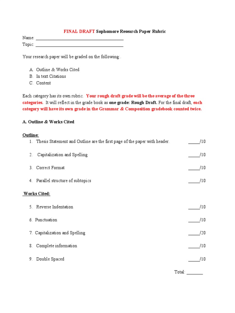 Research Paper Rubric 1 | PDF | Citation | Thesis