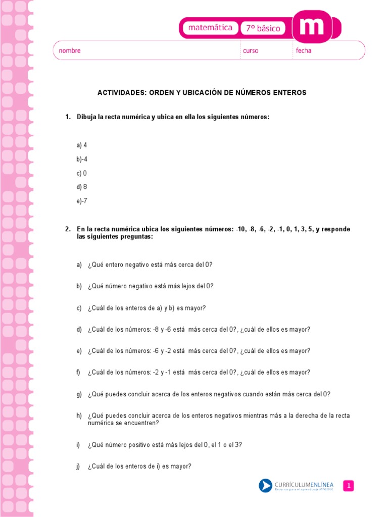 Ubicar Enteros en La Recta Numérica | PDF