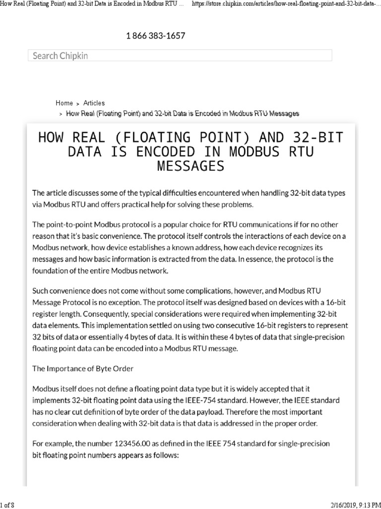 How Real Floating Point And 32 Bit Data Is Encoded In Modbus Rtu Messages Chipkin Automation 5085