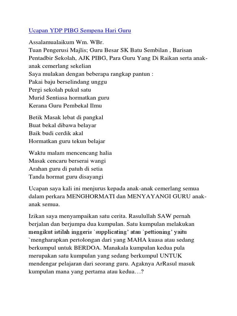 Ucapan YDP PIBG Sempena Hari | PDF