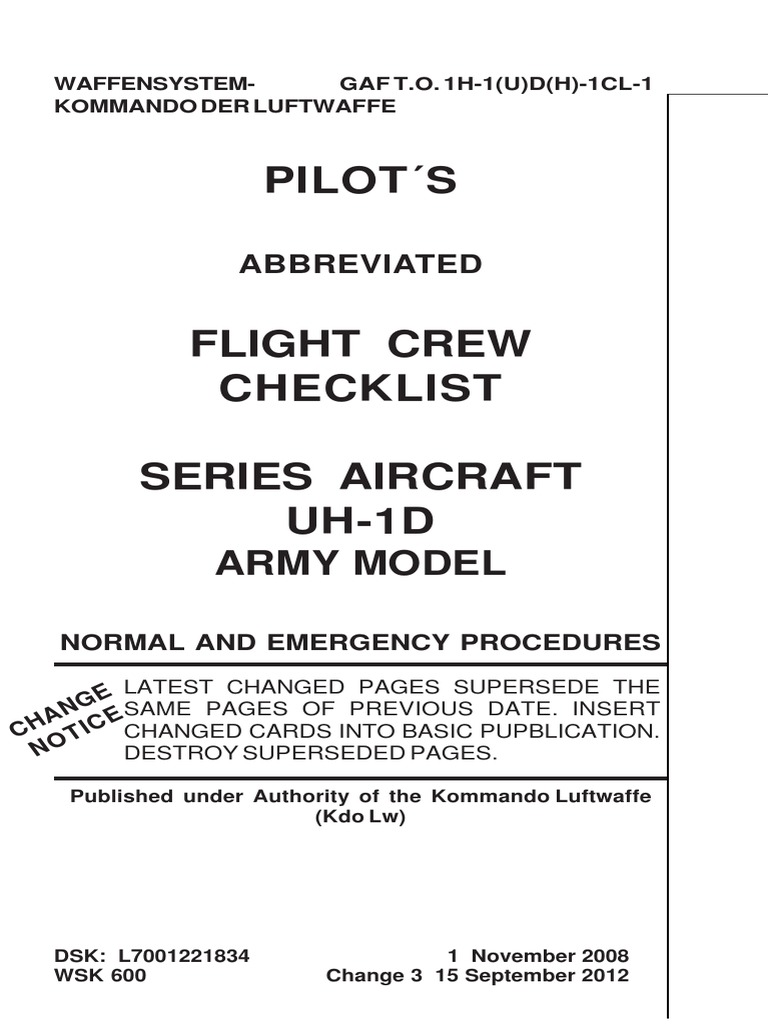 German UH-1D Checklist PDF | PDF | Helicopter Rotor | Aerospace Engineering