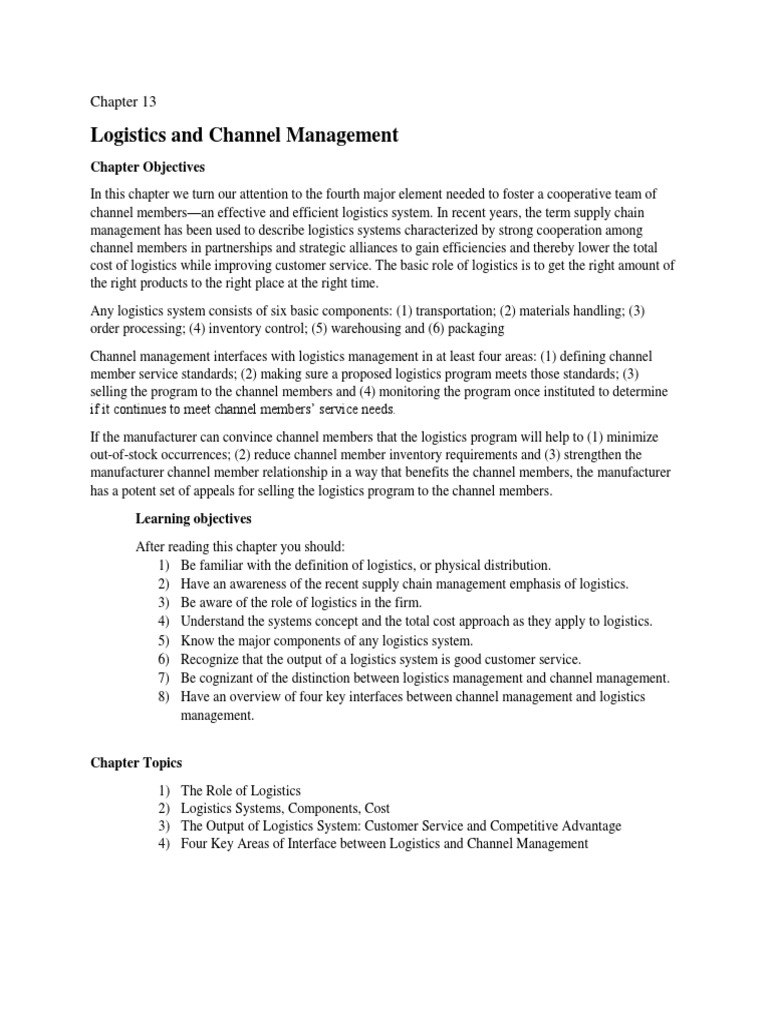 Logistics and Channel Management Essentials | PDF | Logistics | Warehouse