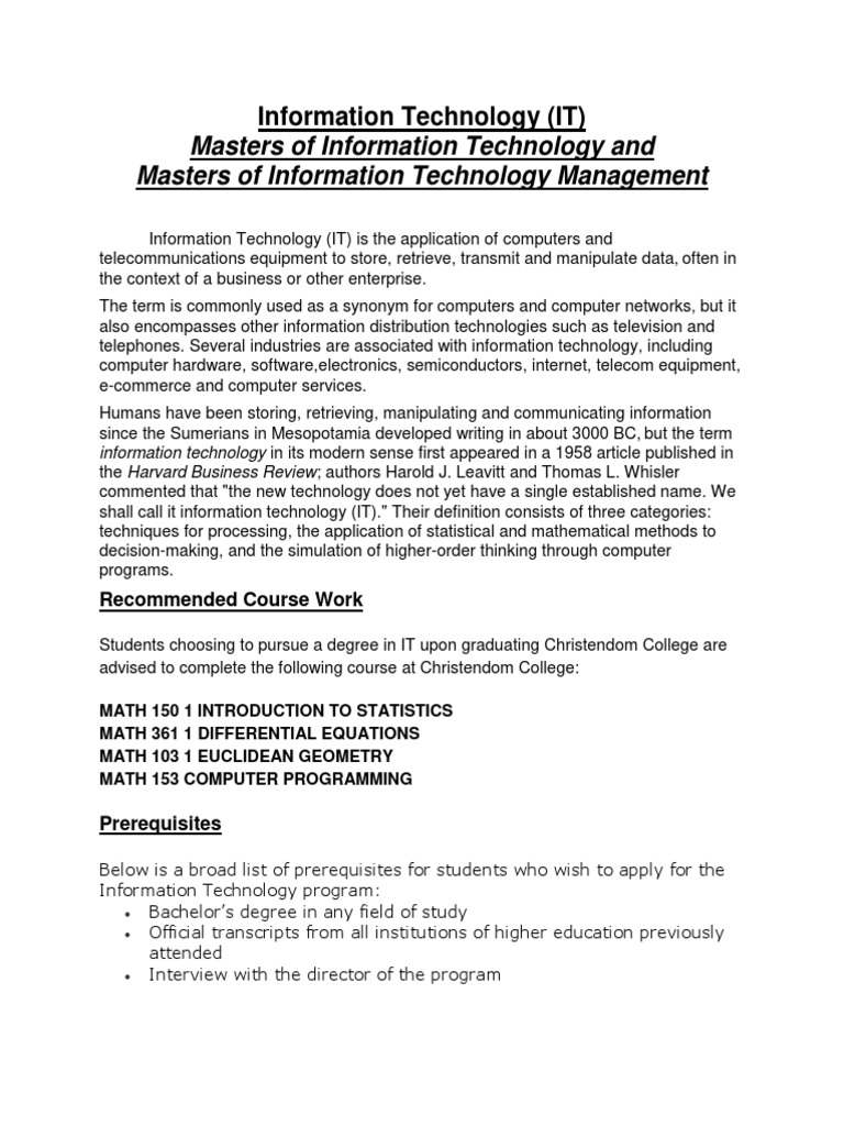 Masters of Information Technology and Masters of Information Technology Management | PDF ...