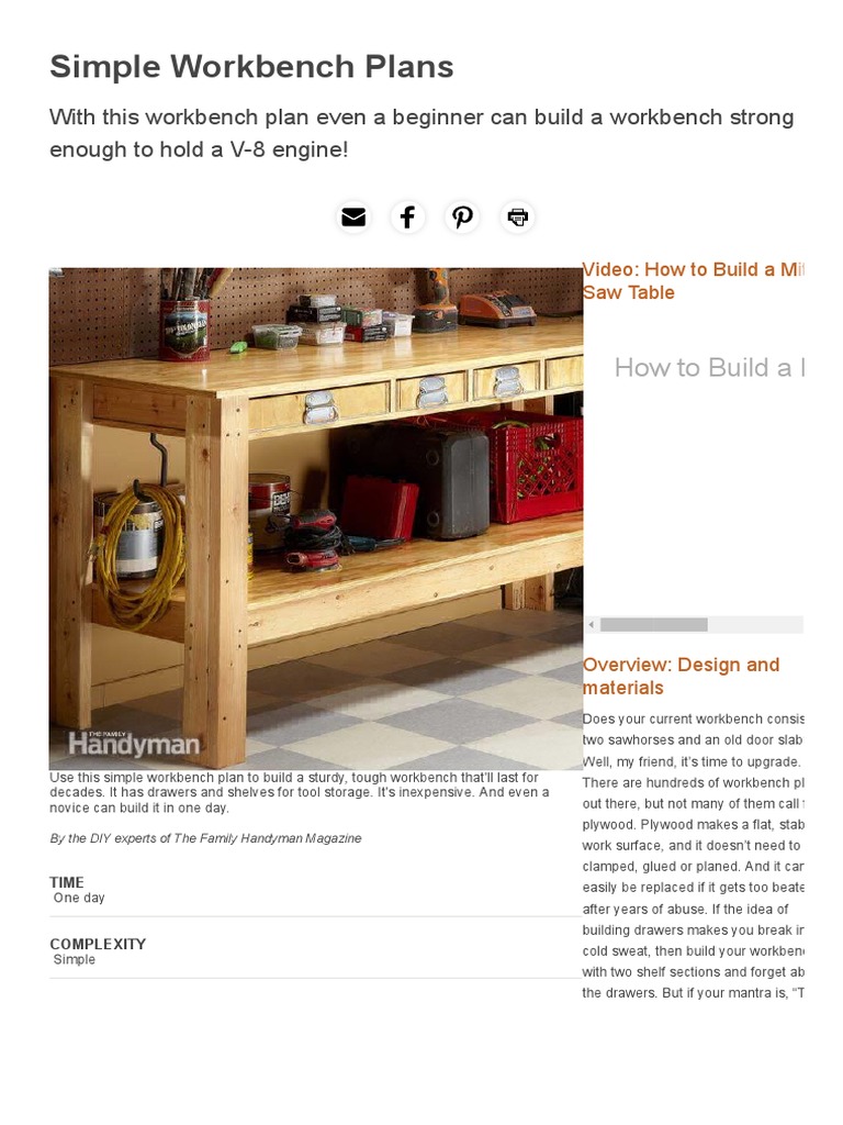 Simple Workbench Plans _ The Family Handyman.pdf | Plywood | Screw