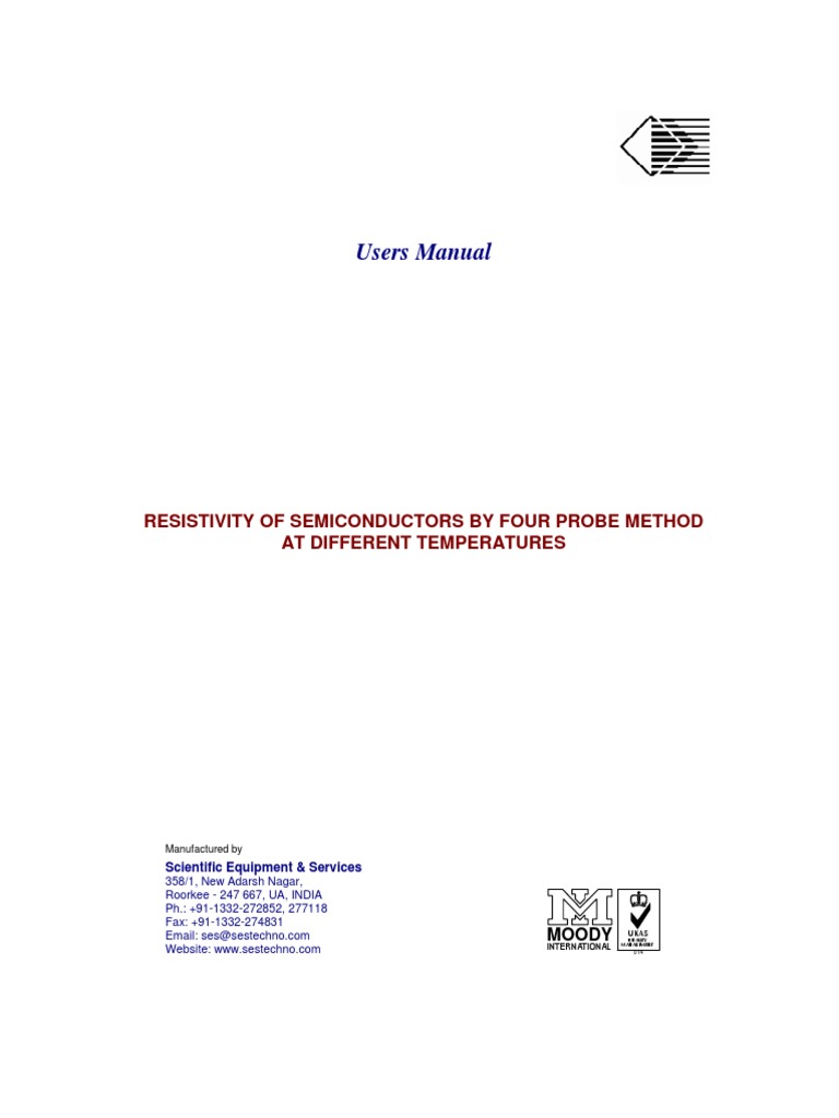 Users Manual: Resistivity of Semiconductors by Four Probe Method at ...
