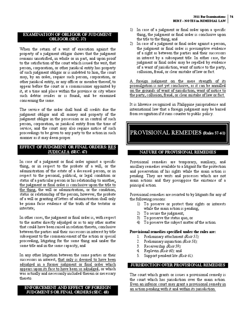 Provisional Remedies | PDF | Injunction | Judgment (Law)