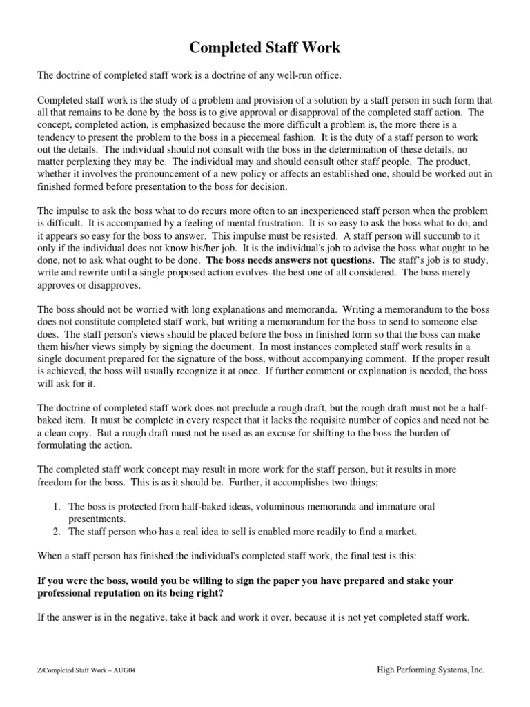 Completed Staff Work Synopsis PDF | PDF | Government | Justice