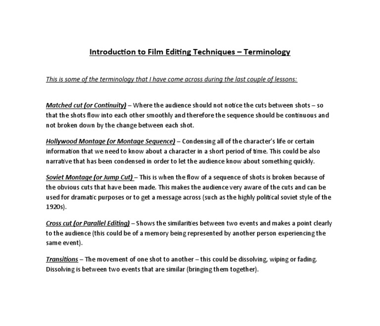 Introduction To Film Editing Techniques | PDF | Foreign Language Studies
