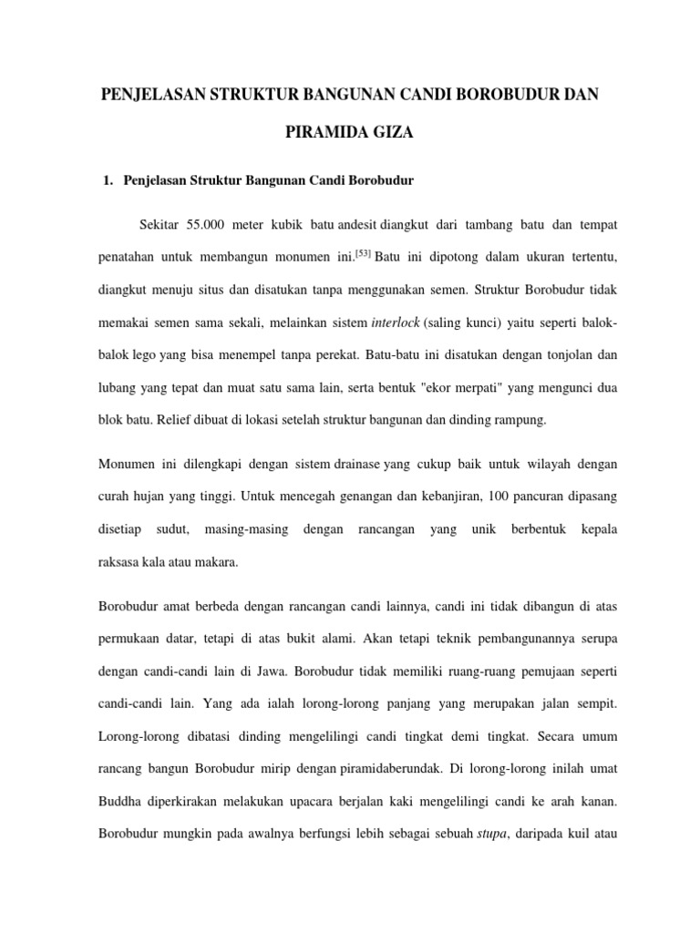Penjelasan Struktur Bangunan Candi Borobudur Dan Piramida Giza | PDF | Seni