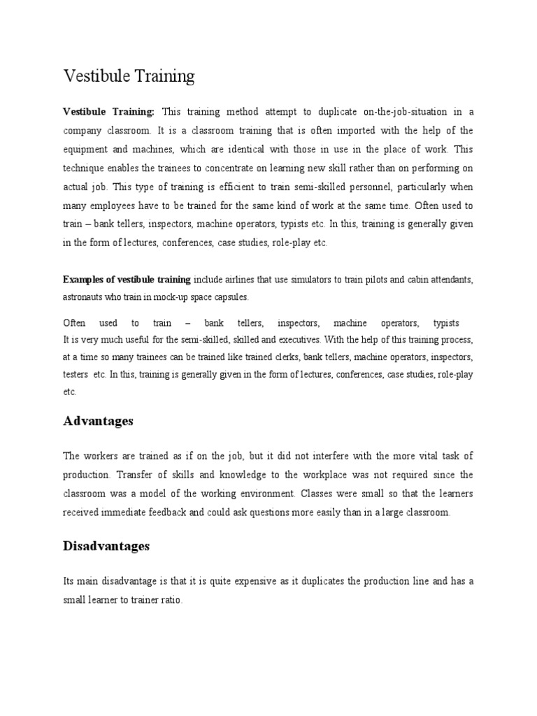 Understanding Vestibule Training Methods | PDF