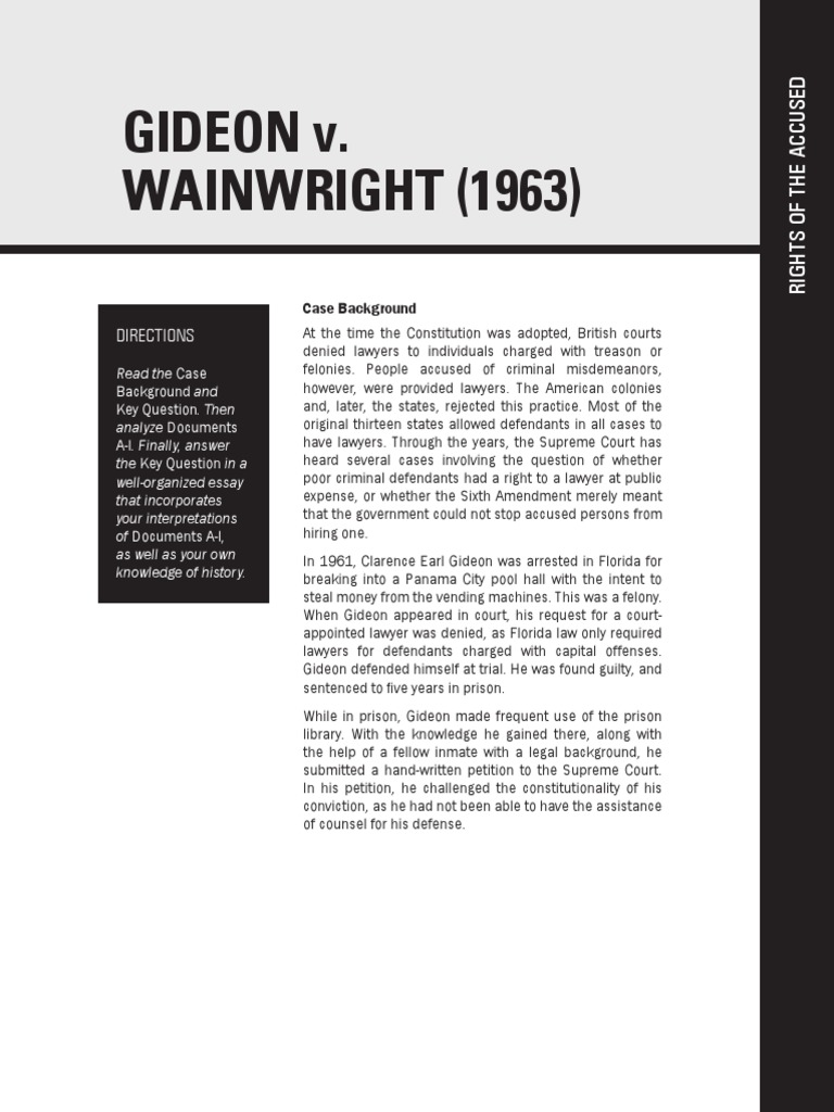 9 Gideon DBQ I PDF | PDF | Gideon V. Wainwright | Sixth Amendment To ...