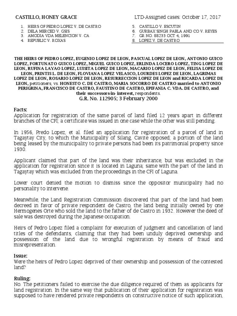 LTD Castillo Assigned Cases 251017 | PDF | Foreclosure | Judgment (Law)