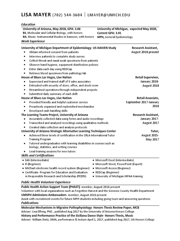 Internship Resume | PDF | Epidemiology | Science