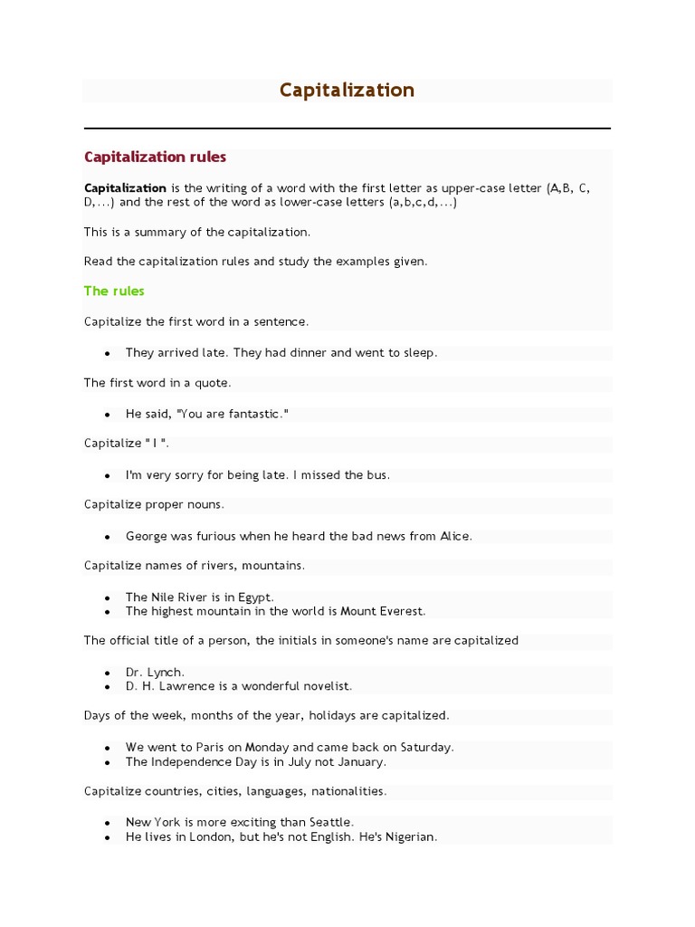 Capitalization | PDF | Question | Room