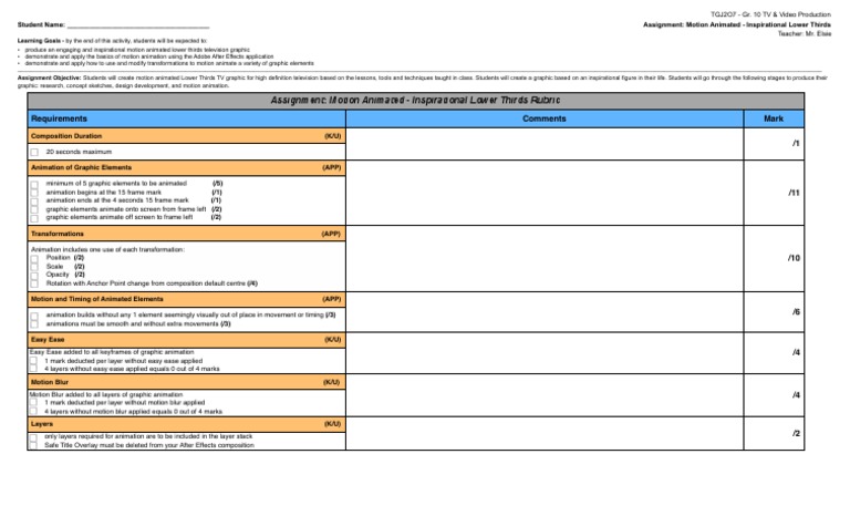 TV GFX Ilt Assign Marksheet Sem 2 2019 Motion Animated | PDF | Animation